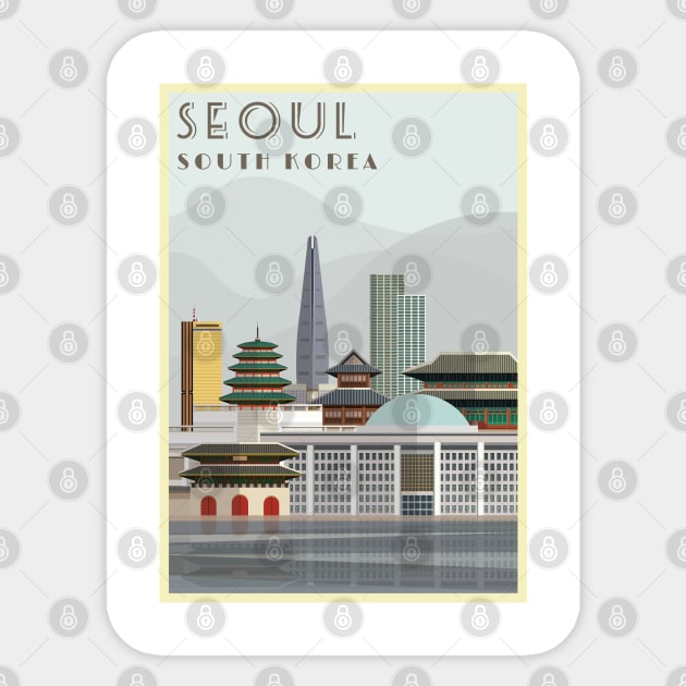Seoul, South Korea - Vintage Travel Poster - Posterart - Sticker | TeePublic